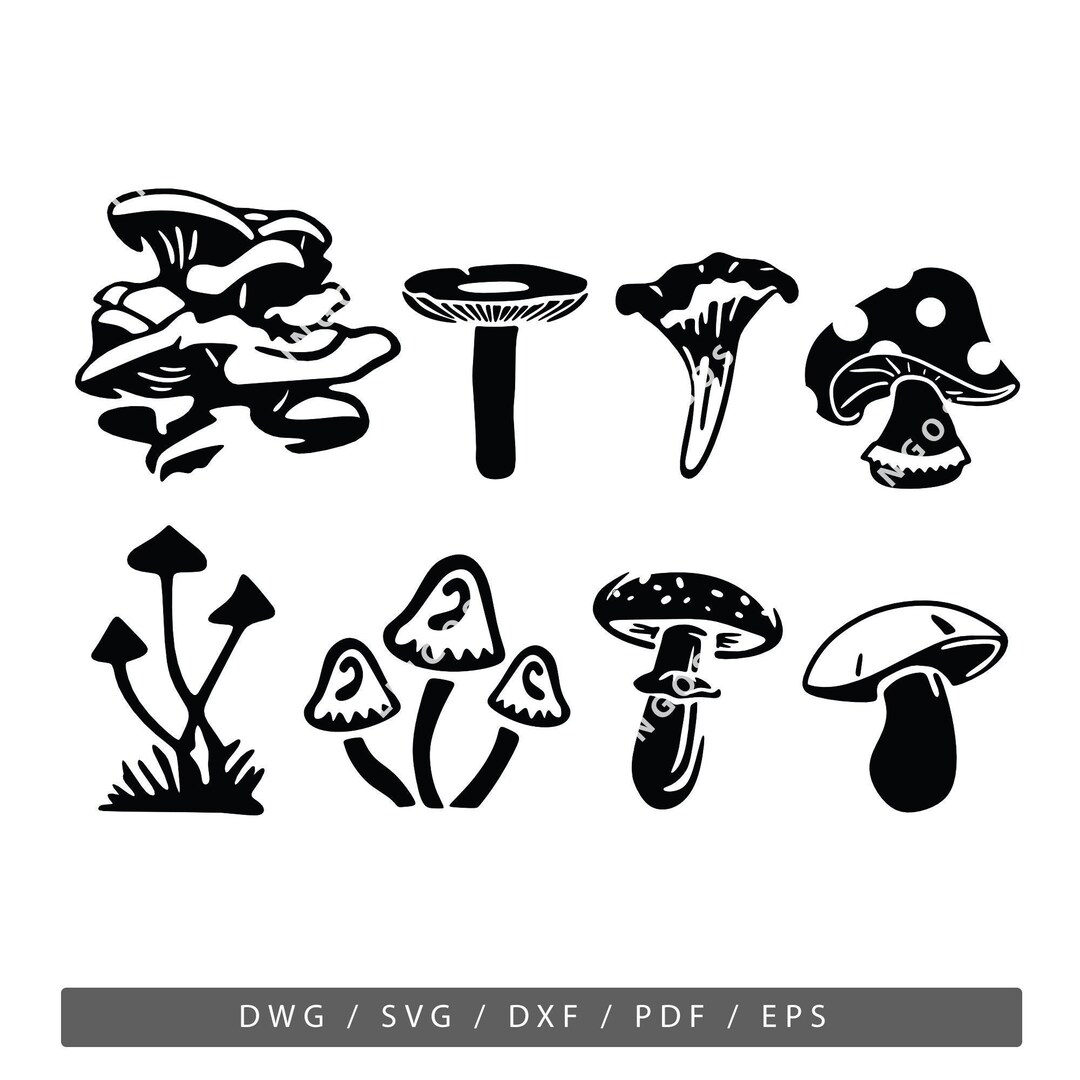 Paquete SVG de setas, Vector de hongos, DWG de malezas, Bolete Dxf, PDF ...