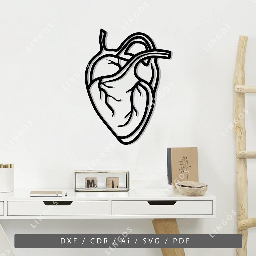 Geometric Human Heart Wall Art, Anatomical Heart DXF File, Cardiac ...