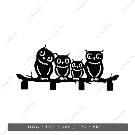 Famiglia Di Gufi Su Ramo Clip Art