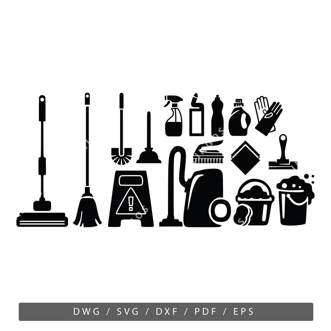 Cleaning Tools SVG, Maid Services Vector, Clean Equipment PDF ...