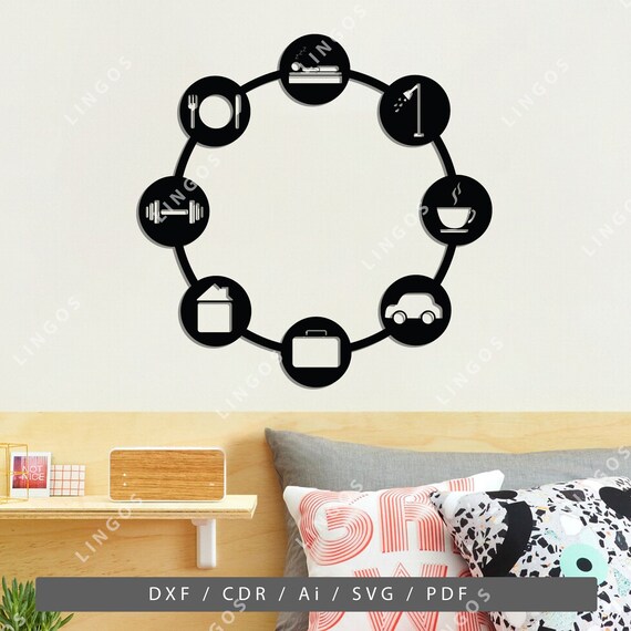 Daily Routine Wall Decor Activities Vector DXF File - Etsy
