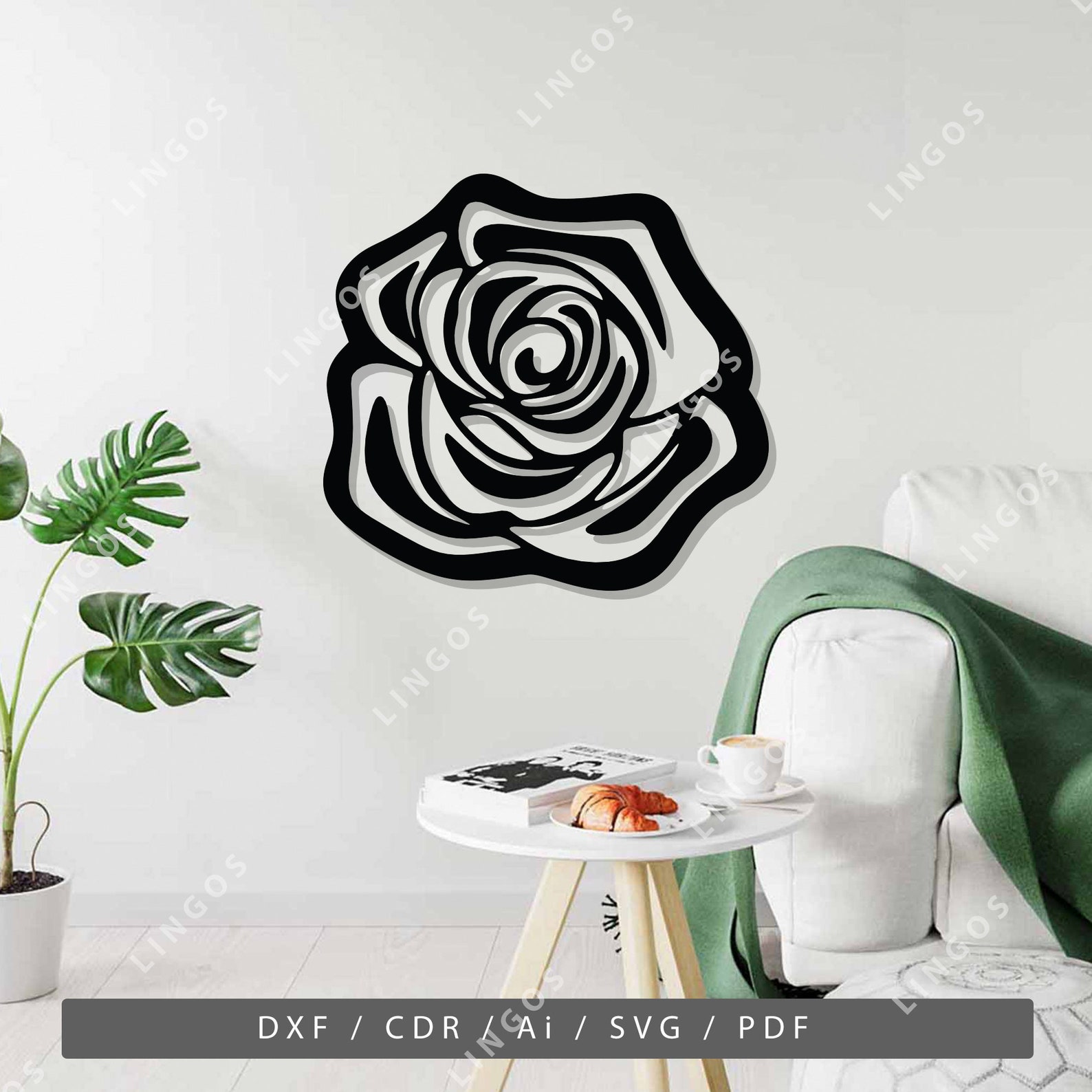 Rose Vector Flower DXF File Wall Decor Cnc Cutting Instant | Etsy