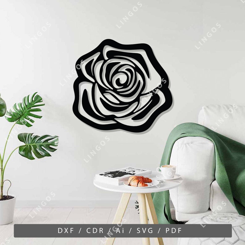 Rose Vector Flower DXF File Wall Decor Cnc Cutting Instant | Etsy