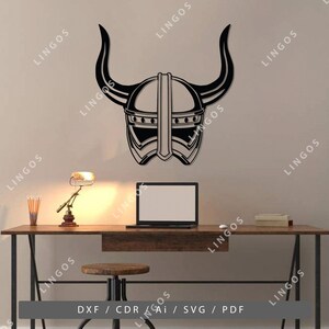 Viking Helmet Wall Art PDF, DXF Design | Horned Warrior Cdr, Ai, SVG ...