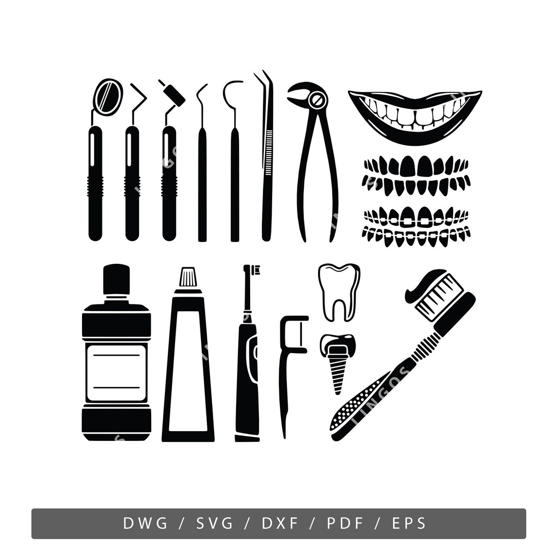 Dental Tools Svg Dentist Digital Files Tooth Vector Teeth | Etsy