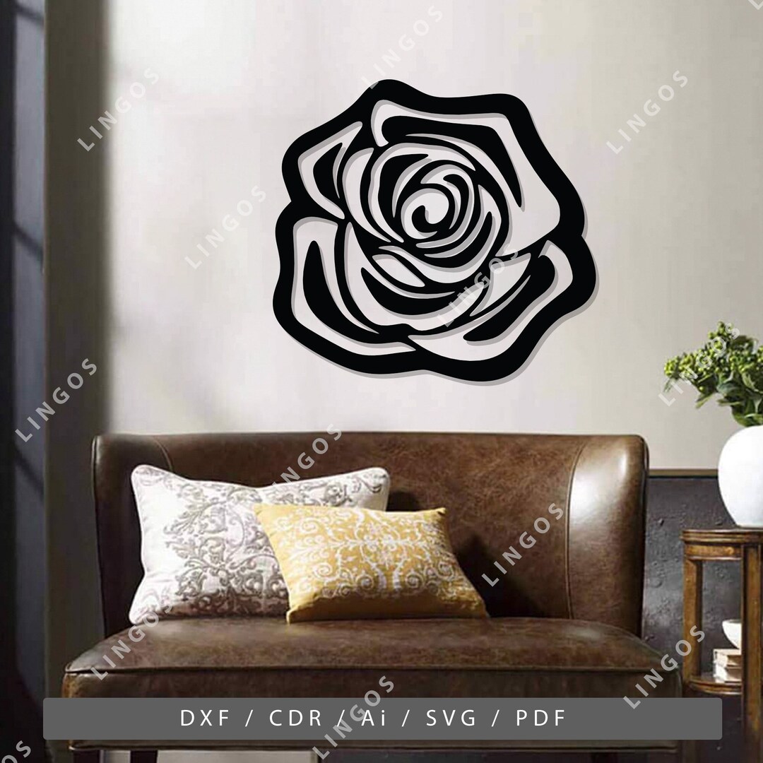 Rose Vector, Flower DXF File, Wall Decor, Cnc Cutting, Instant Download ...