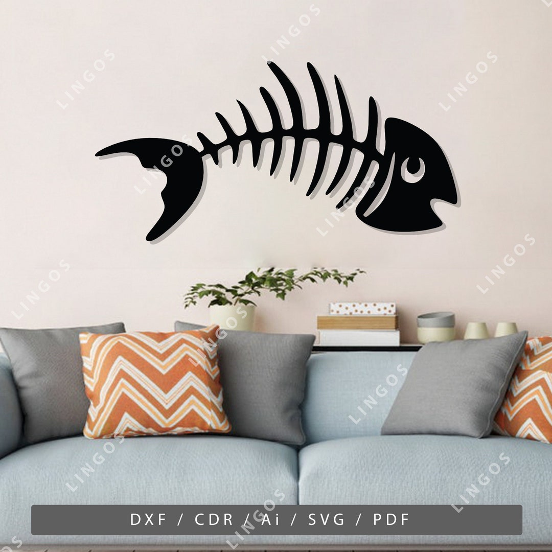 Fish Skeleton DXF File, Animal Wall Decor, Fish Bone Vector, Pdf, CDR ...