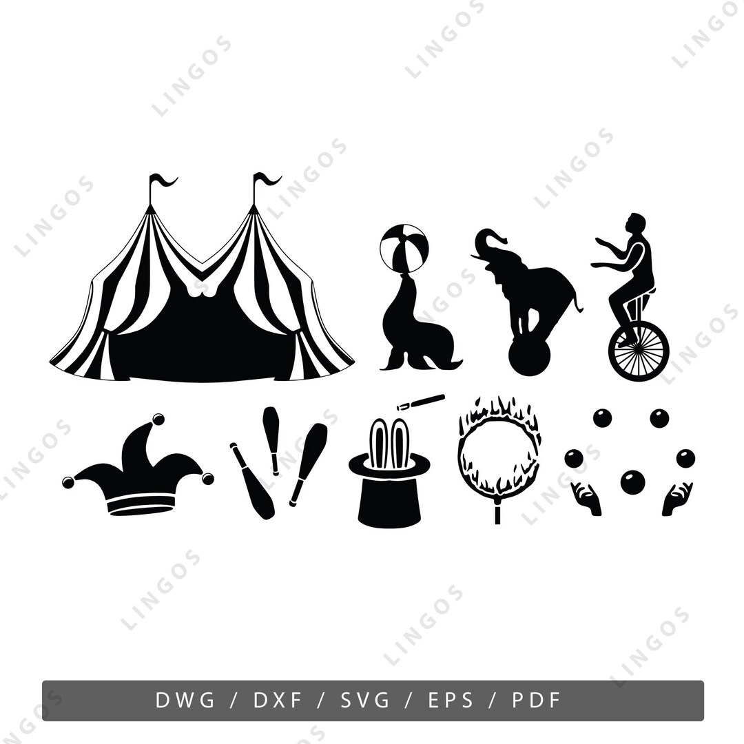 Circus Vector, Carnival SVG Bundle, Pdf File, DWG, Dxf, Eps, Clip Art ...