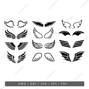 Wings Vector, Flap SVG Bundle, Angel Wing DWG File, Winged Dxf File ...