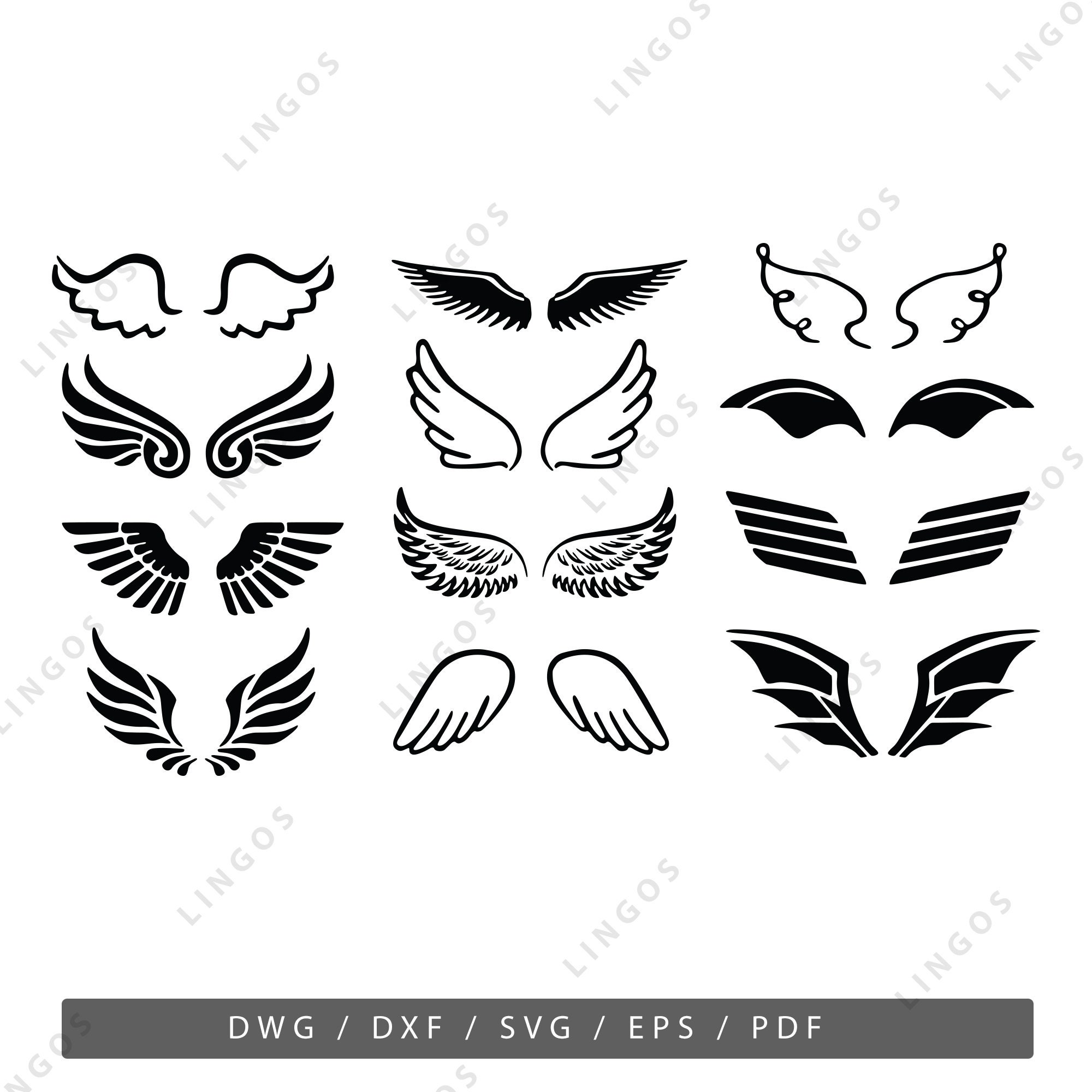 Wings Vector Flap SVG Bundle Angel Wing DWG File Winged Dxf - Etsy Canada
