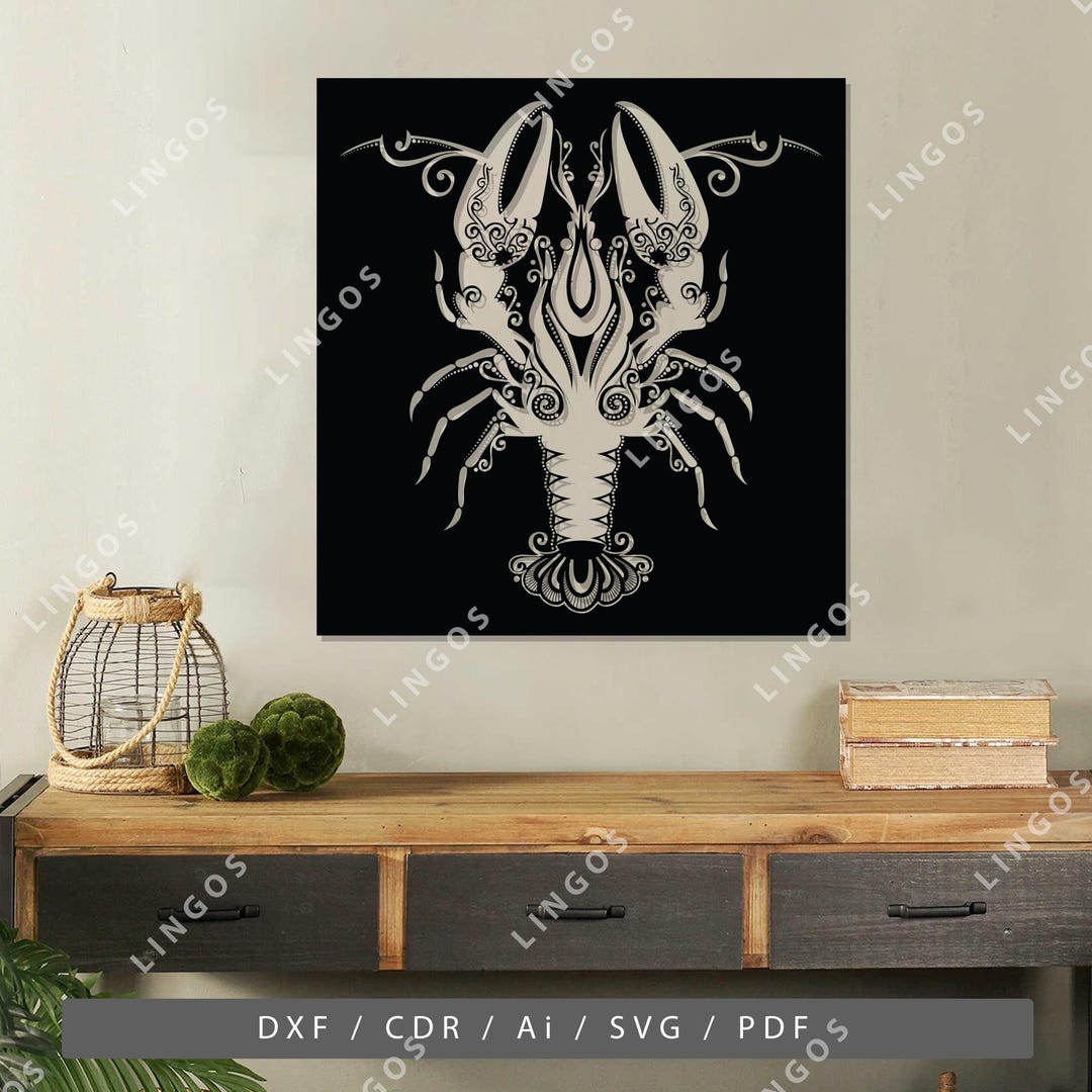Ornamental Lobster SVG | Decorative Sea Animal Cut File DXF | Nautical ...