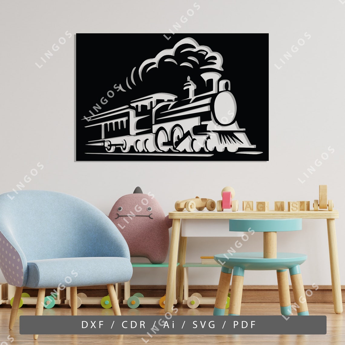 Train Design Dxf Locomotive Laser Cut Retro Train Wall | Etsy