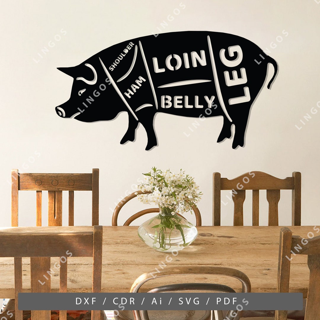 Pig Vector, Butcher Diagram Wall Art, Pork Silhouette, Steak DXF, Meat ...