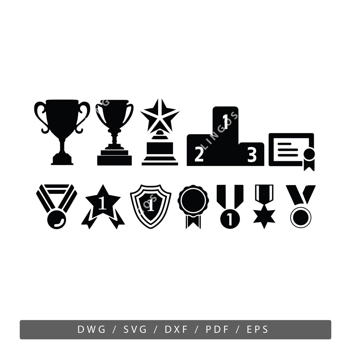 Award Trophy Medals Vector Bundle, Laser Cut Files (svg, Dwg, Dxf, Pdf ...
