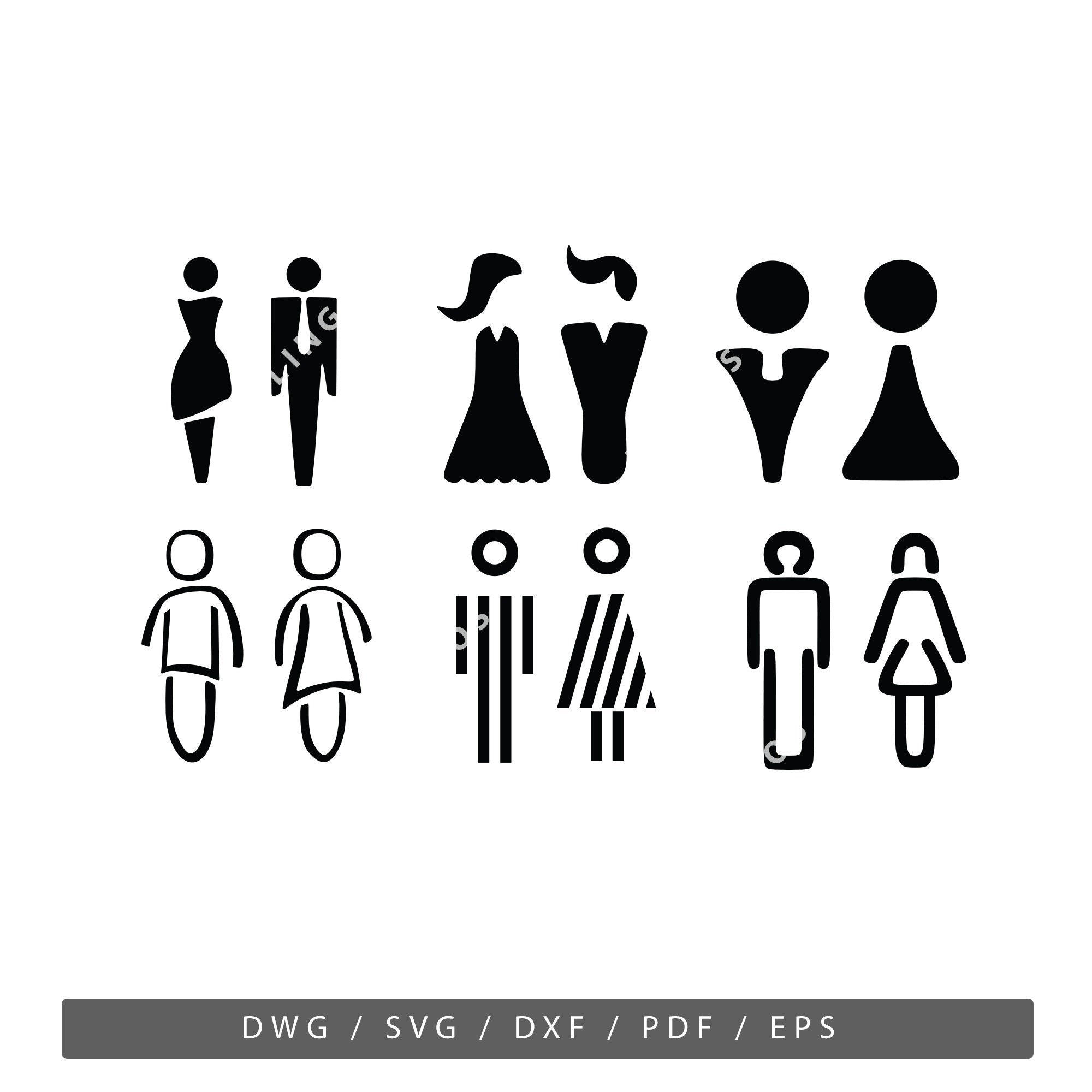 Restroom Symbol Svg Toilet Sign Bundle Vector Wc Silhouette Etsy Uk