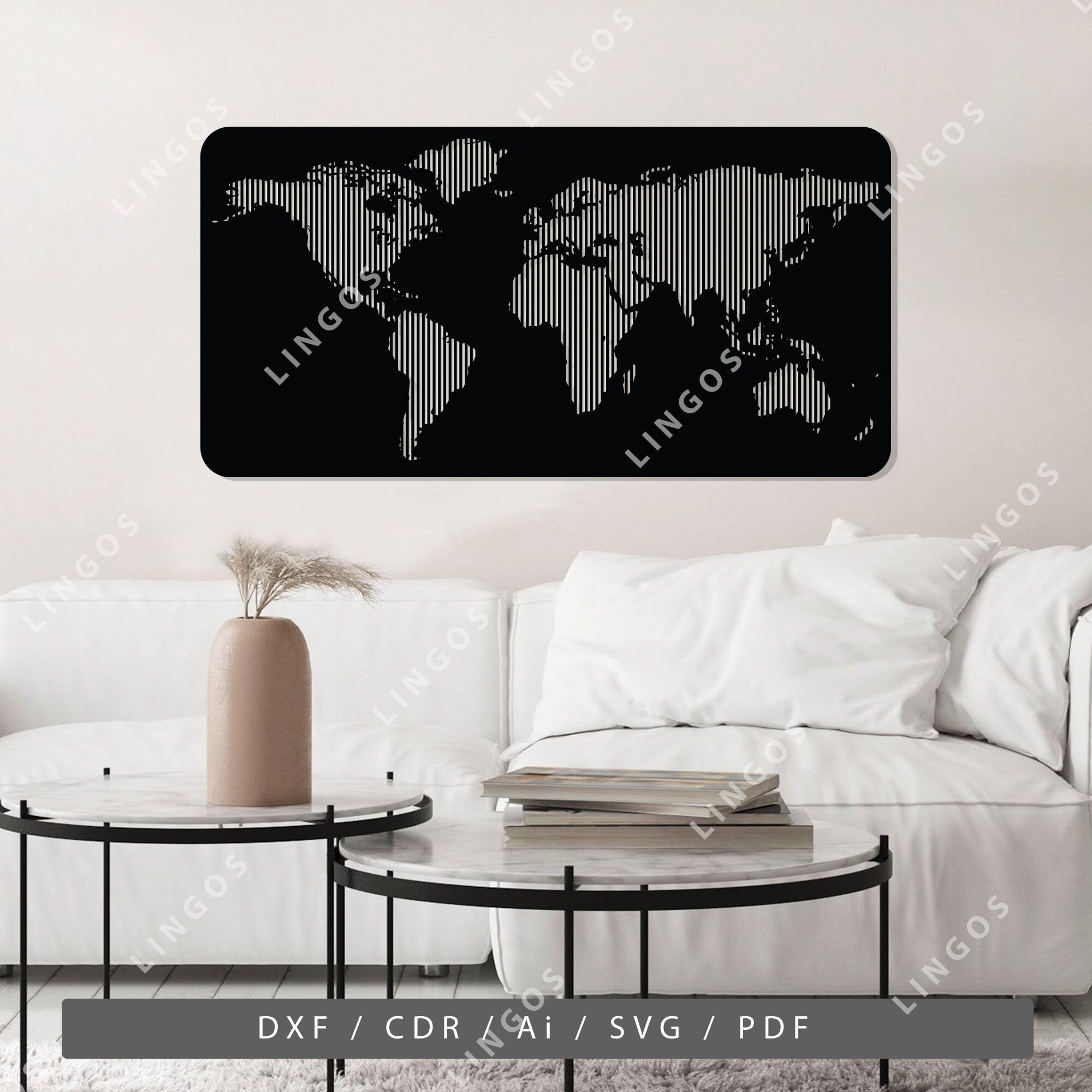 World Map DXF Global Map Silhouette Travel Home Decor Layer - Etsy