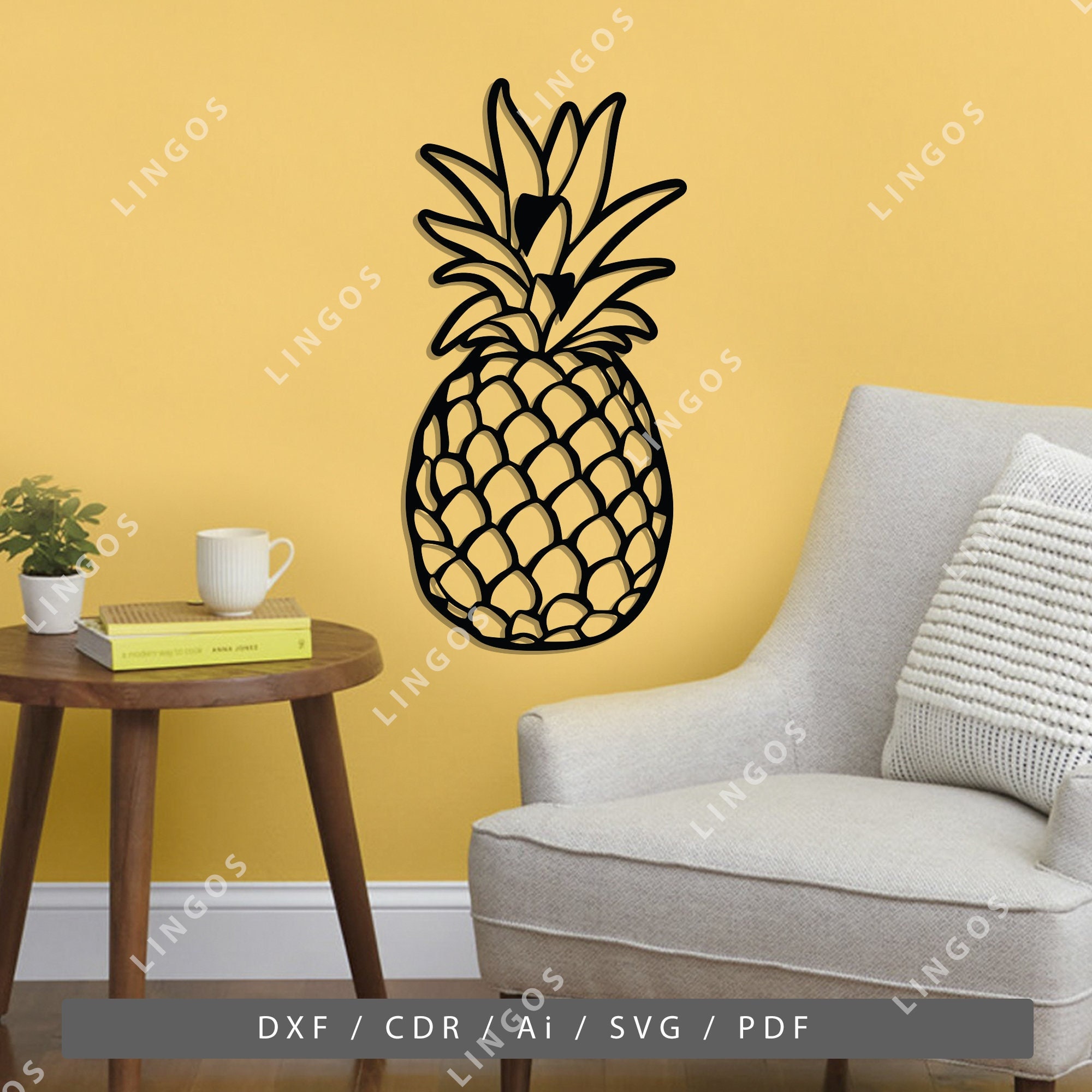 Pineapple DXF File Fruit Clipart Silhouette Cut File Wall - Etsy