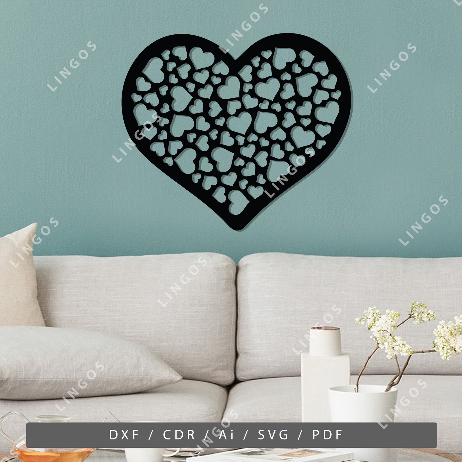 Heart Laser Cut Svg DXF Files Wall Sticker Engraving Decal - Etsy