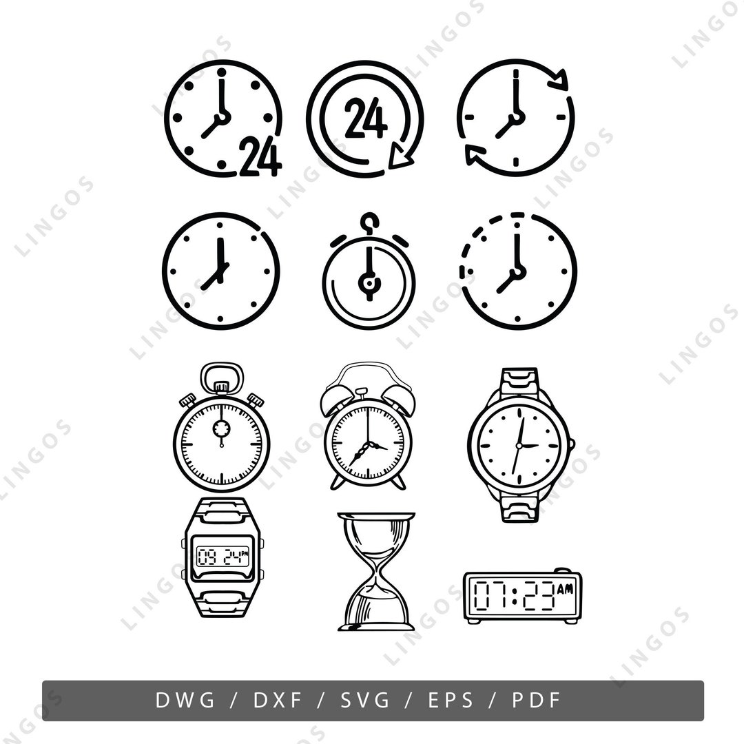 Watch Bundlle Svg, Clock Vector File, Hour Eps, Hourglass PDF ...