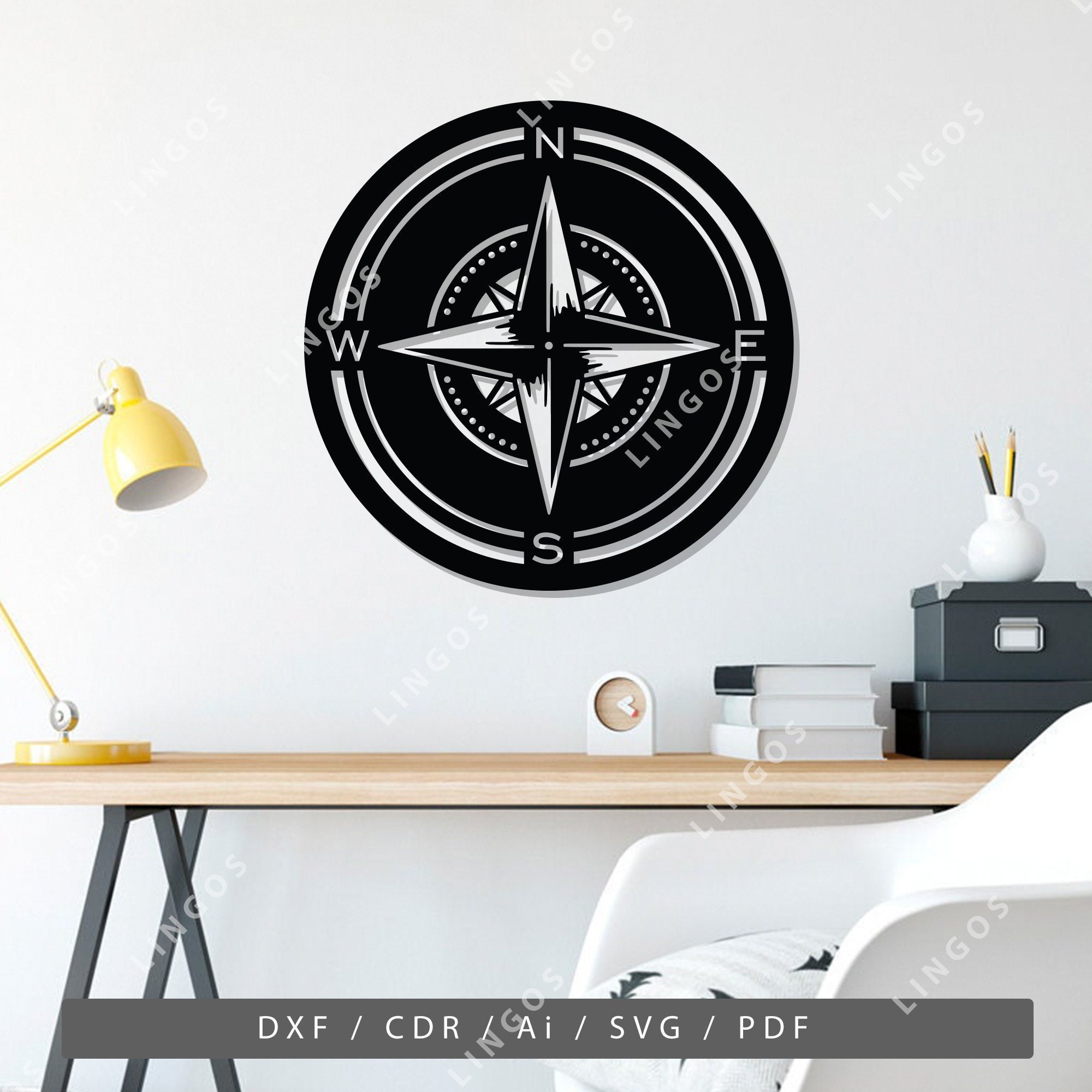 Geometric Compass Laser Cut DXF File: Nautical Wall Art SVG (digital ...