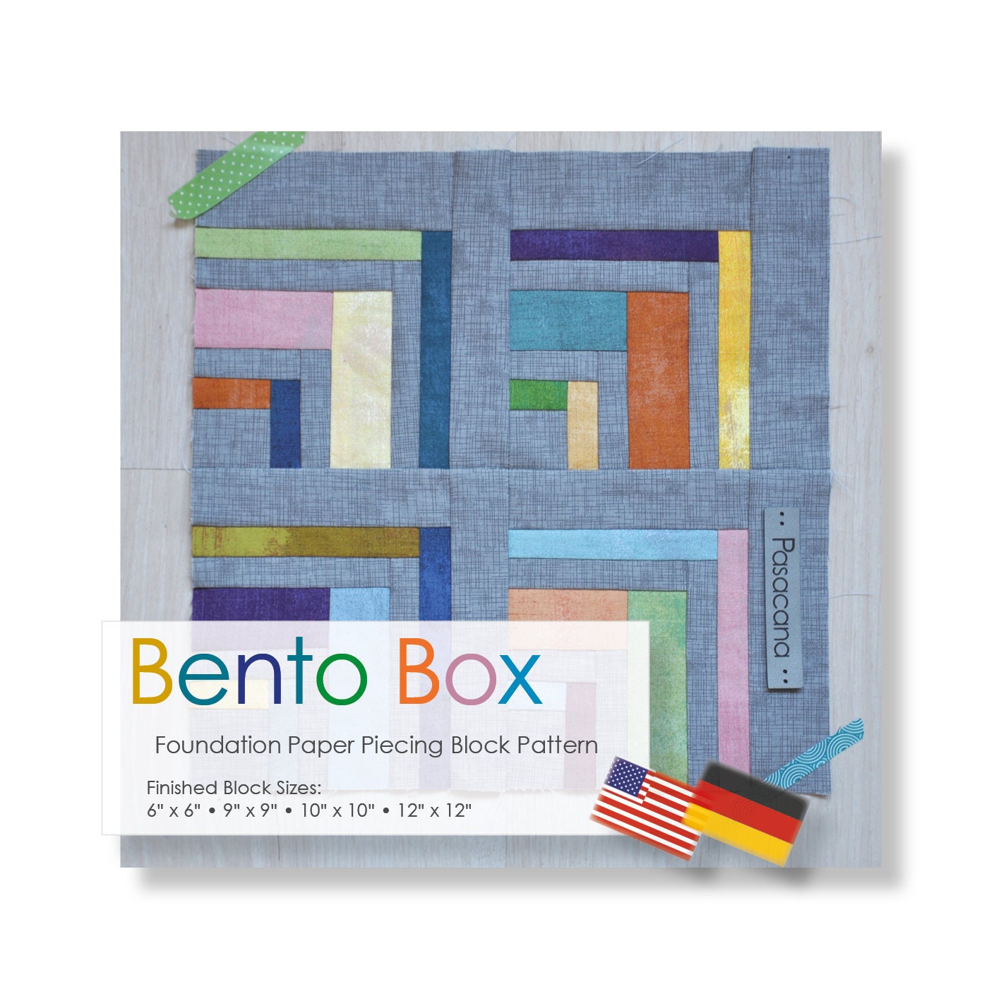 Foundation Paper Piecing FPP Block Pattern bento Box in 4 Sizes in Inch ...