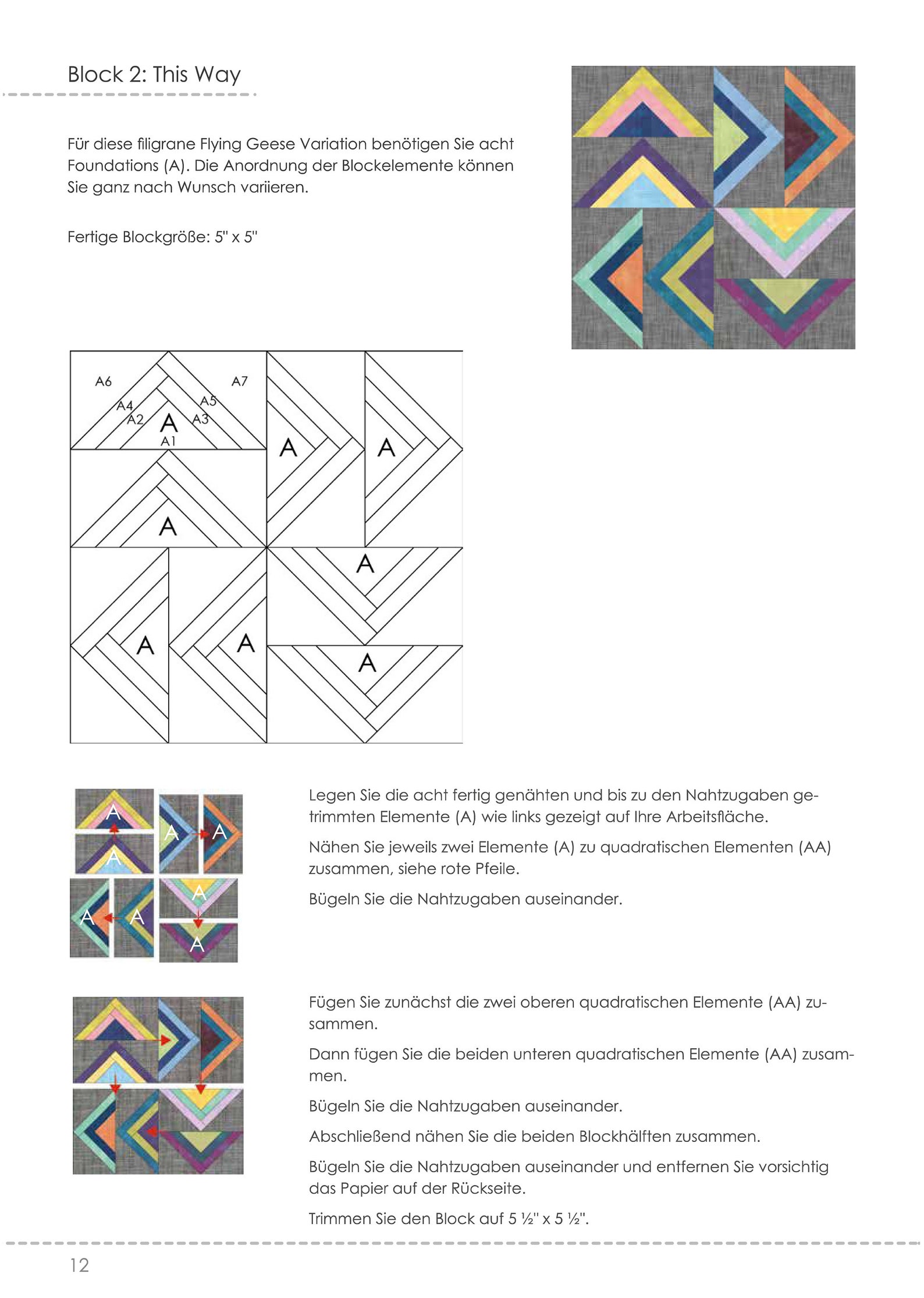 Foundation Paper Piecing Instructions (PDF) German + ENGLISH / Little ...