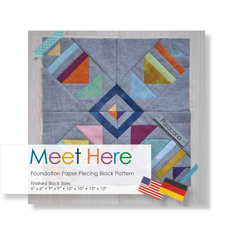 Foundation Paper Piecing (FPP) Block Pattern "meet Here" in 4 Sizes in Inch - Patchwork ...