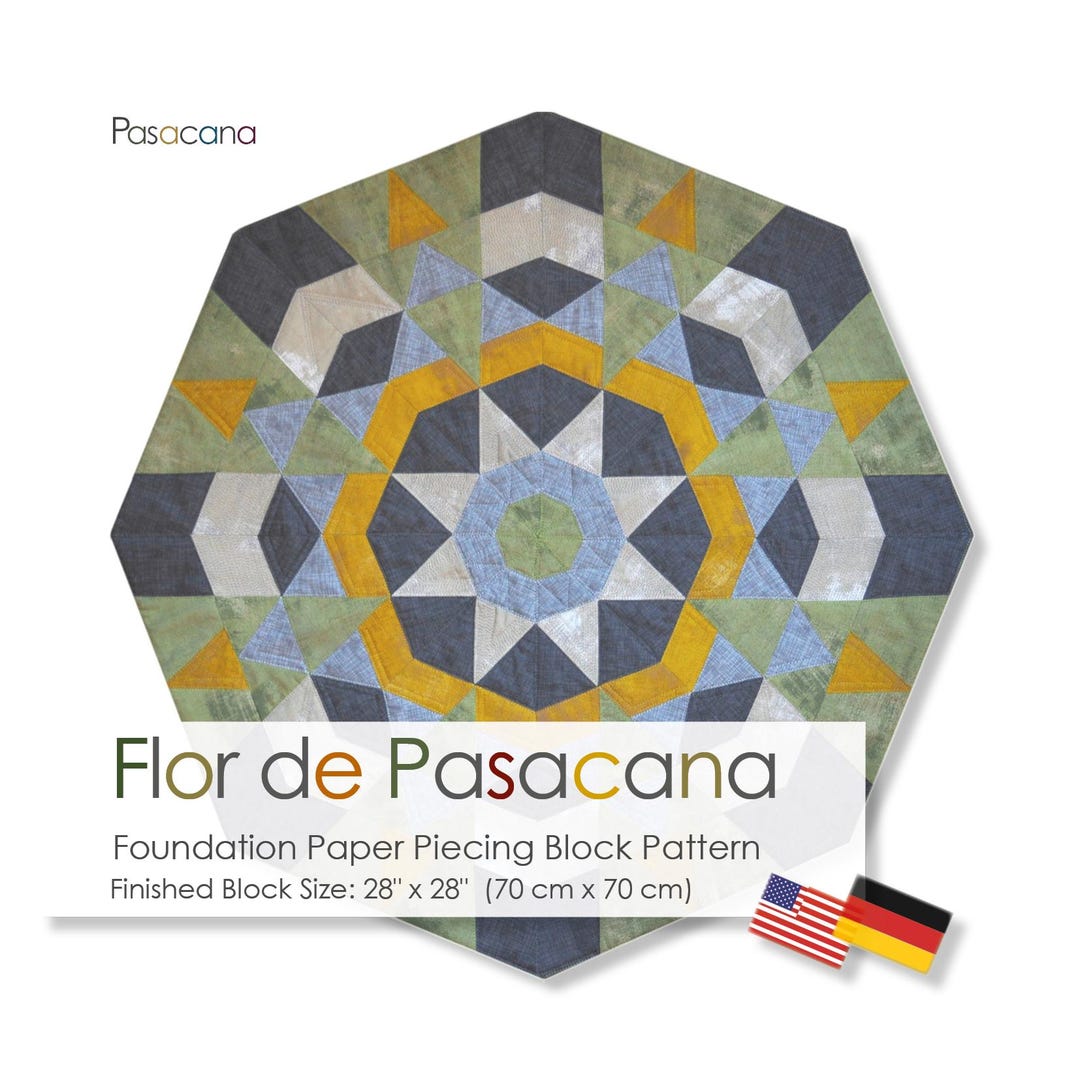 Foundation Paper Piecing FPP Block Pattern "flor De Pasacana" 28" X 28" (70 X 70 Cm) / Patchwork ...