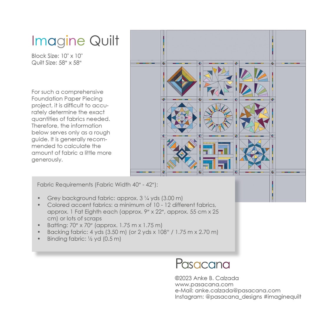 Quilt Pattern "imagine" Sampler - Foundation Paper Piecing FPP ...