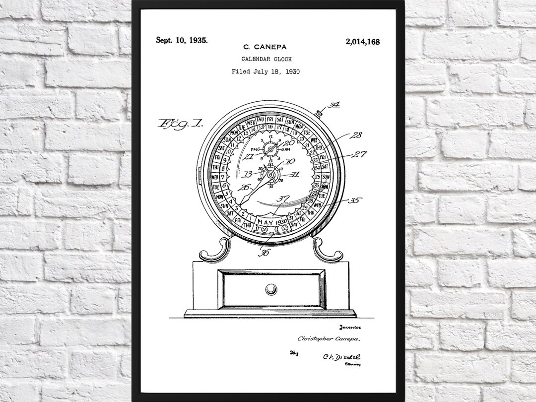 Calendar Clock Patent Print Printable Home Wall Art Science - Etsy