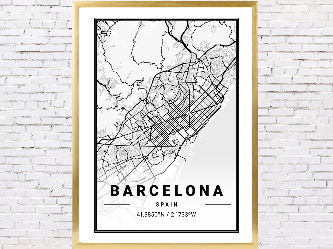 Barcelona City Map Print, Home Printable Wall Art, Map Picture, Street ...