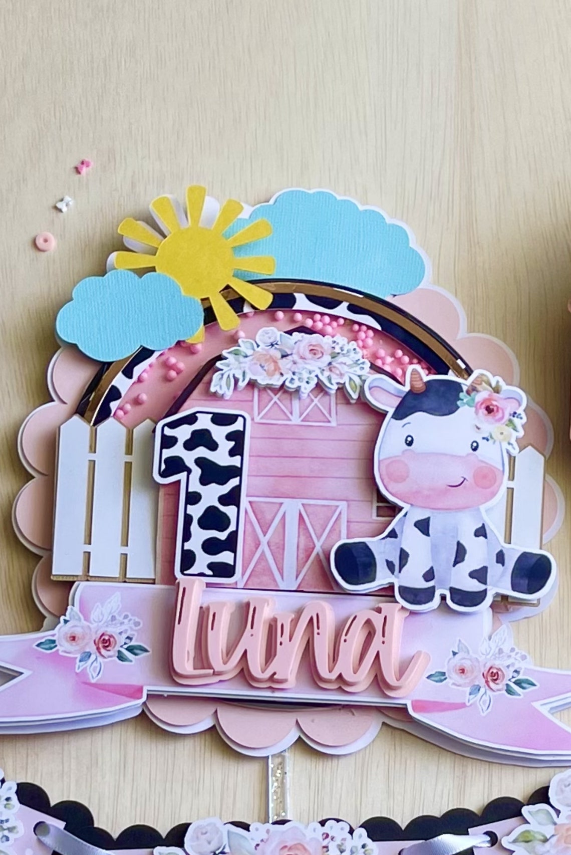 Holy Cow I'm One Pink Farm Cake Topper Farm Animal Cake - Etsy