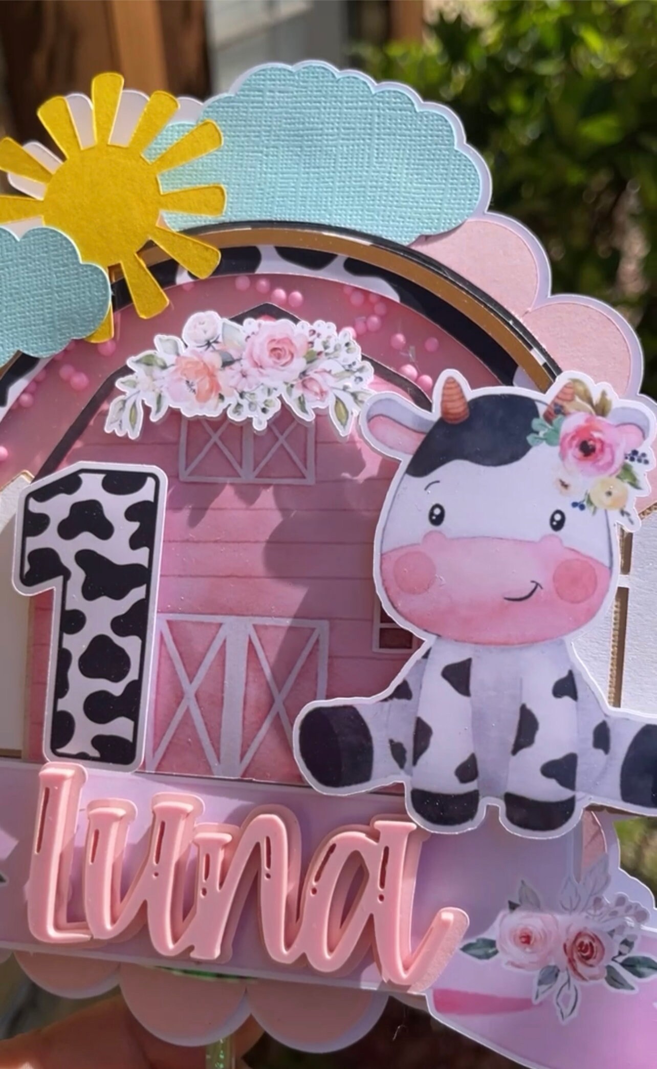 Holy Cow I'm One- Pink Farm Cake Topper- Farm Animal Cake Topper- Pink ...