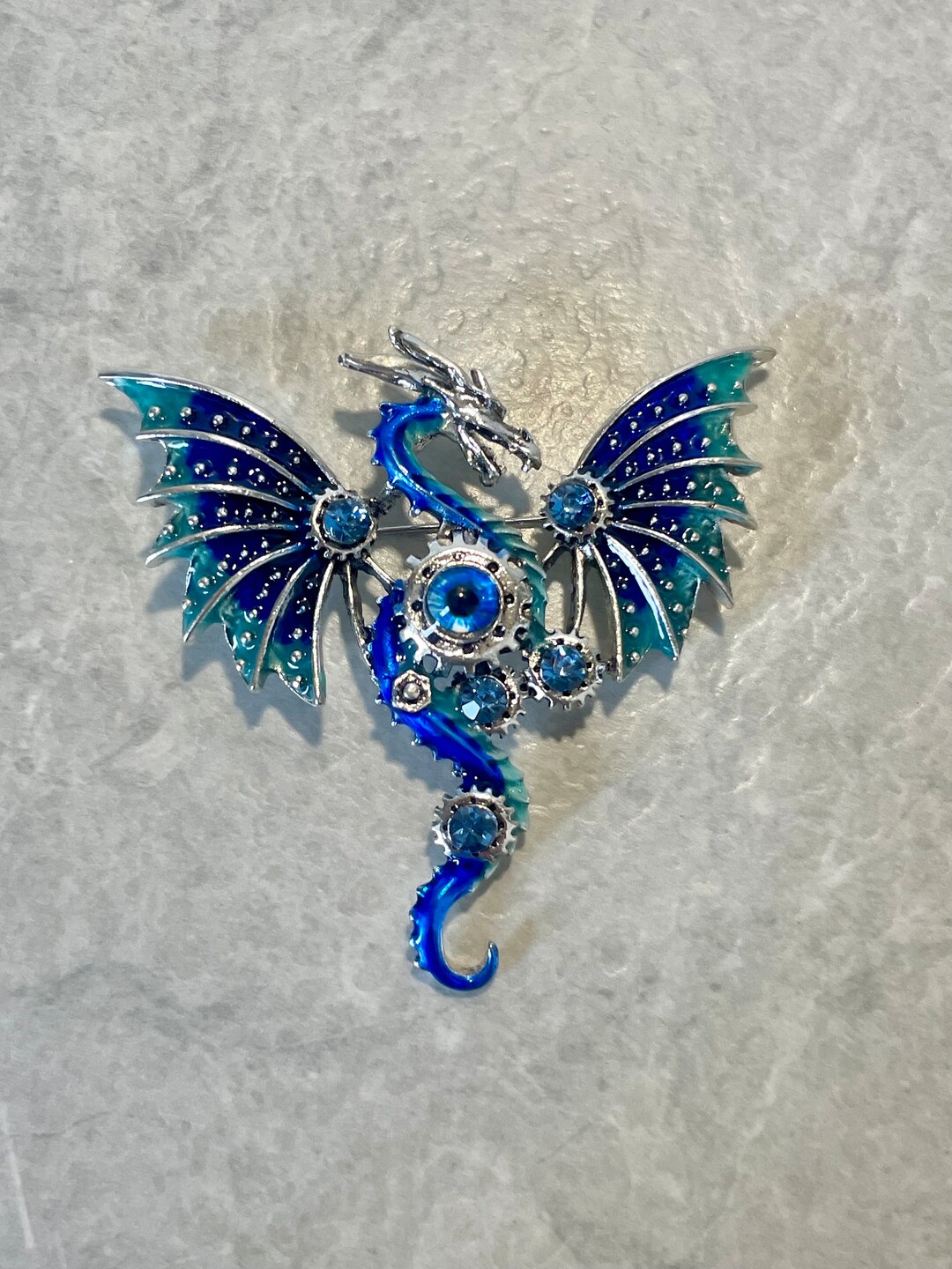 Blue Spiral Cog Dragon Brooch Pin - Etsy