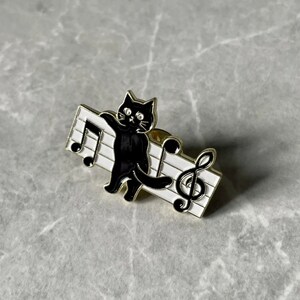 Black Cat Piano With Music Notes Enamel Pin Badge - Etsy UK