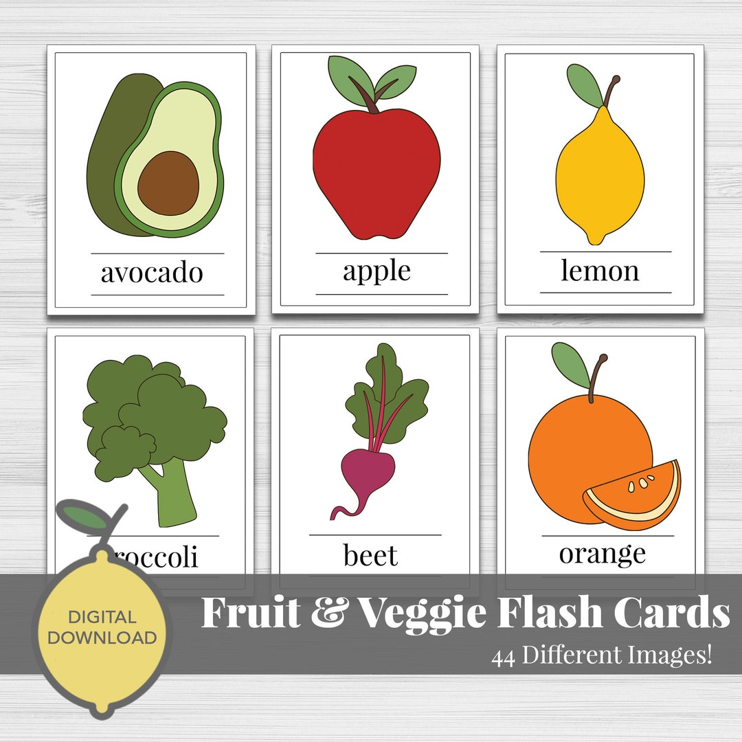 44 Vegetable & Fruit Learning Cards print at Home DIGITAL - Etsy