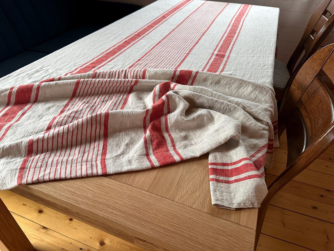 Heavy Linen Tablecloth : French Striped Rustic Style, OEKO-TEX ...