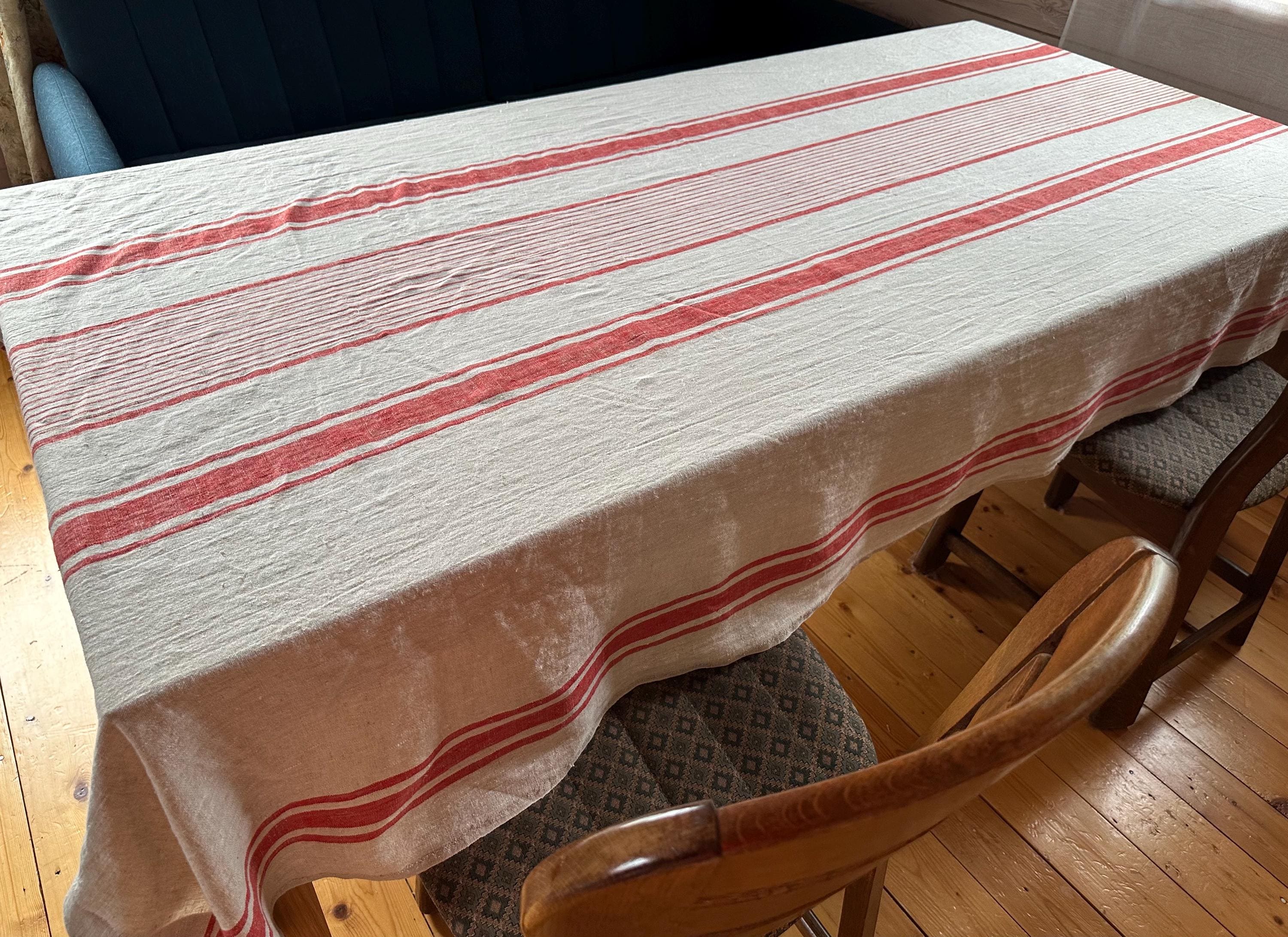 Heavy Linen Tablecloth : French Striped Rustic Style, OEKO-TEX ...