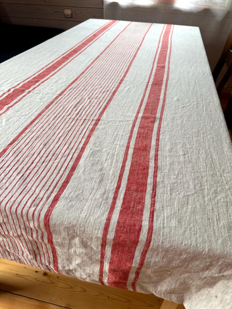 Heavy Linen Tablecloth : French Striped Rustic Style, OEKO-TEX ...