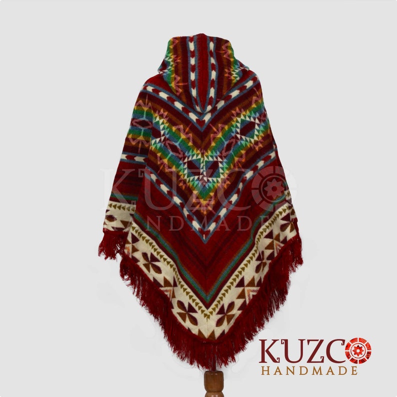 Red Native Poncho, Red American Tribal Style Poncho, Ecuadorian Poncho ...