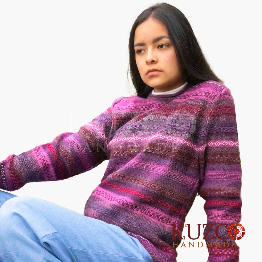 Hand Knitted Colorful Alpaca Sweater, Rustic Peruvian Wool - Etsy