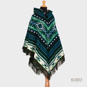 Native Poncho, Black American Tribal Style Poncho, Ecuadorian Poncho ...