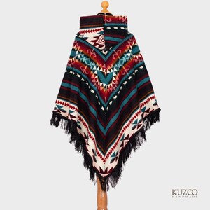 Native Poncho, Black American Tribal Style Poncho, Ecuadorian Poncho ...