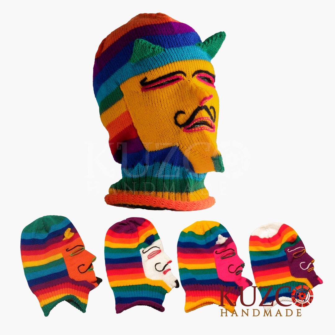 Knitted Wool Mask, Waq'ollo, Rainbow Stripe, Wool Mask, Unisex Wool ...