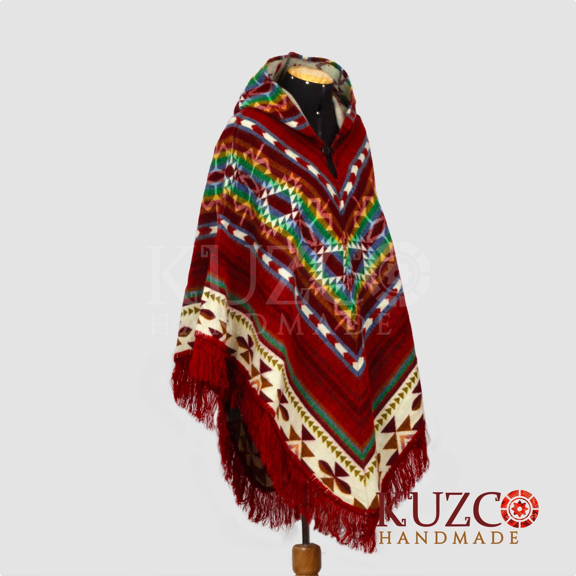 Red Native Poncho, Red American Tribal Style Poncho, Ecuadorian Poncho ...