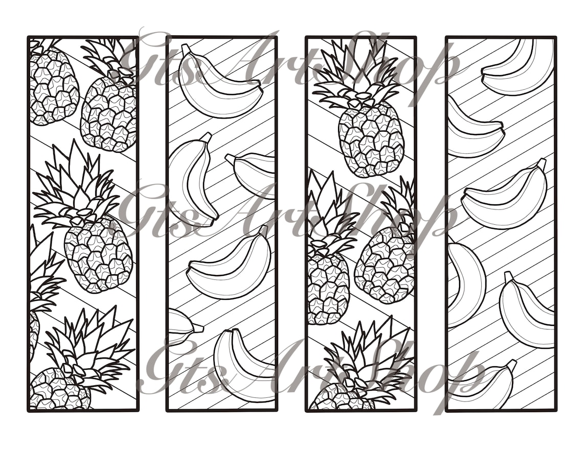 Coloring Bookmarks Fruit Coloring Bookmarks Coloring | Etsy