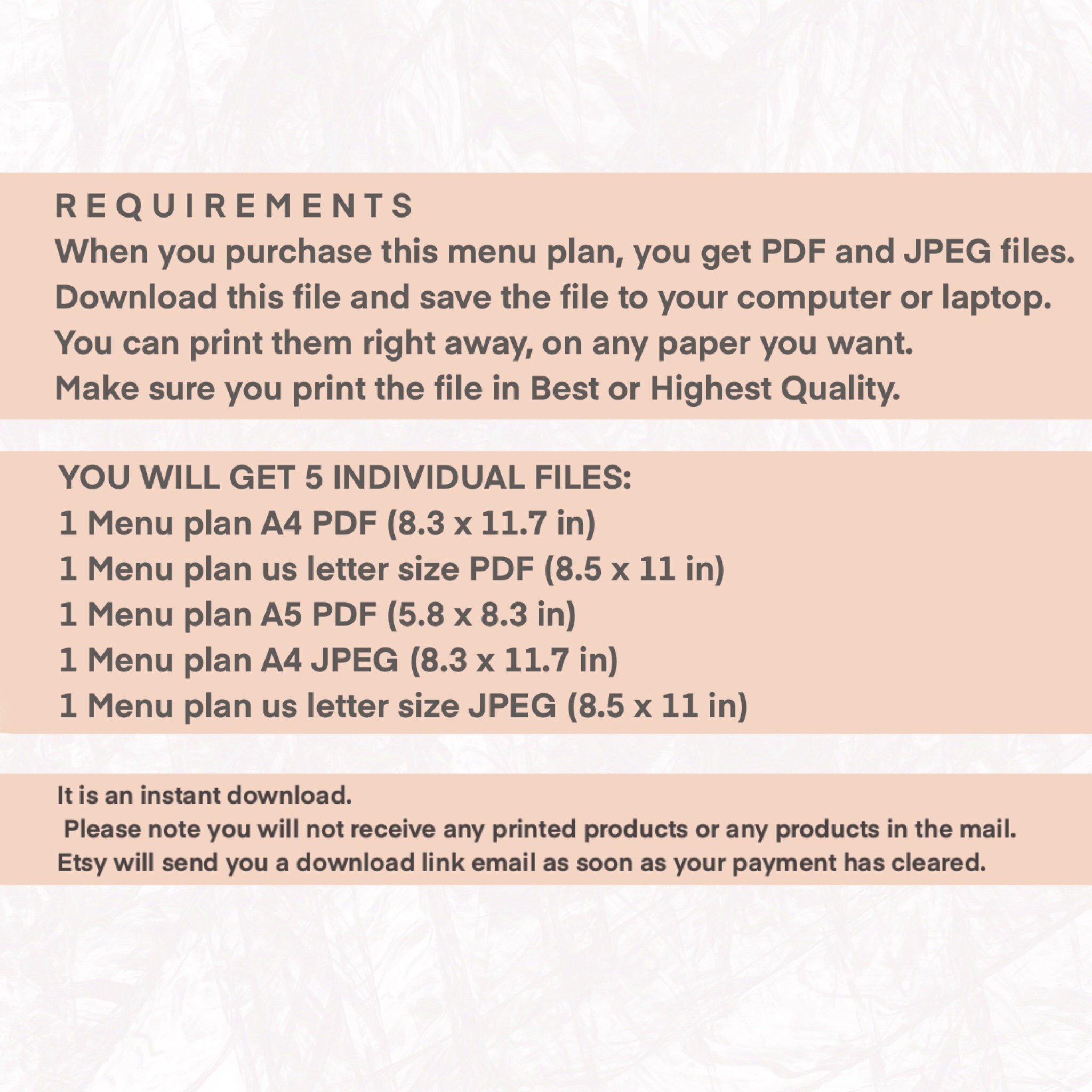 Menu Plan Printable Printable Checklist Weekly Menu Planner | Etsy