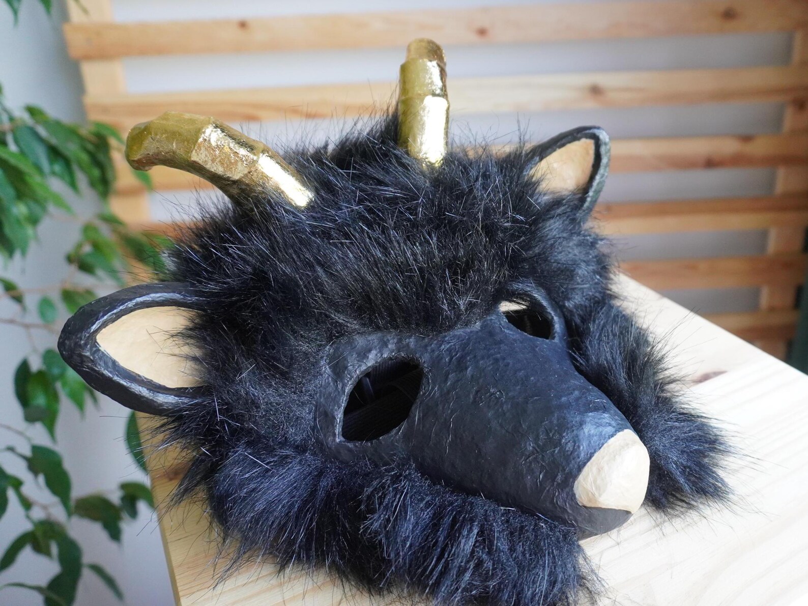 Goat Mask, Black Goat Mask, Halloween Mask, Animal Mask, Papier-mache ...