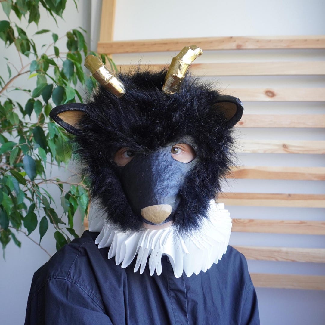 Goat Mask, Black Goat Mask, Halloween Mask, Animal Mask, Papier-mache ...