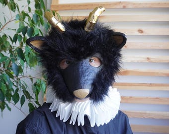 Goat Mask, Grey Goat Mask, Halloween Mask, Animal Mask, Papier-mache ...